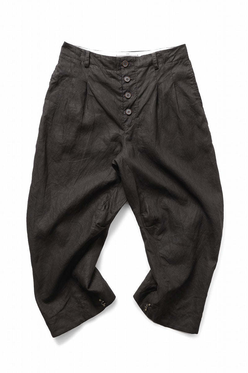 YUTA MATSUOKA tuck & hock pants / bengala ink coating linen (reddish ...