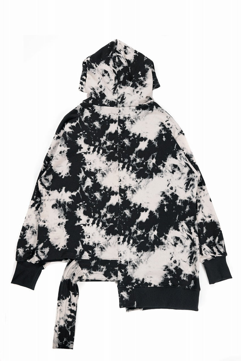 A.F ARTEFACT ASYMMETRY LOOP HEM HOODED TOPS / MOTTLED DYING (BLACK x ...